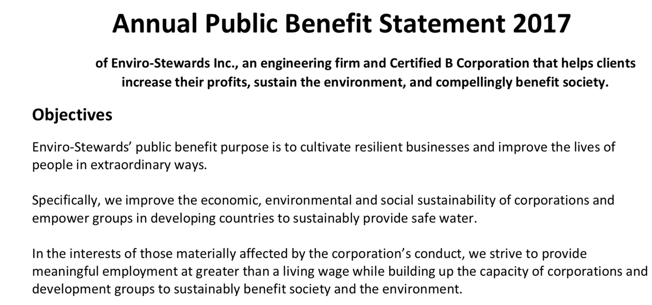 Annual Benefit statement screenshot - Enviro-Stewards
